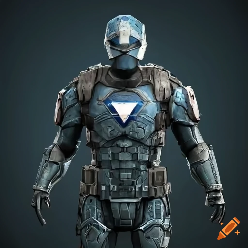Full body view of super soldier sleek armor with faceless polygonal ...