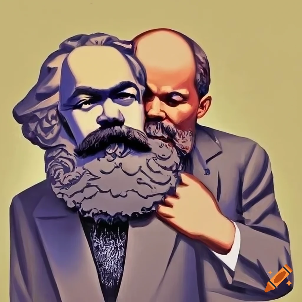 Karl marx and lenin embracing in a portrait on Craiyon