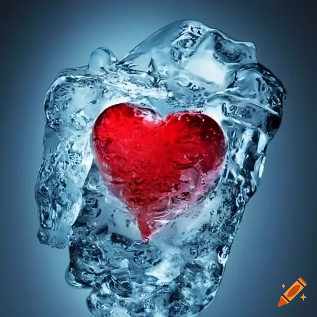 Red heart frozen in ice on Craiyon