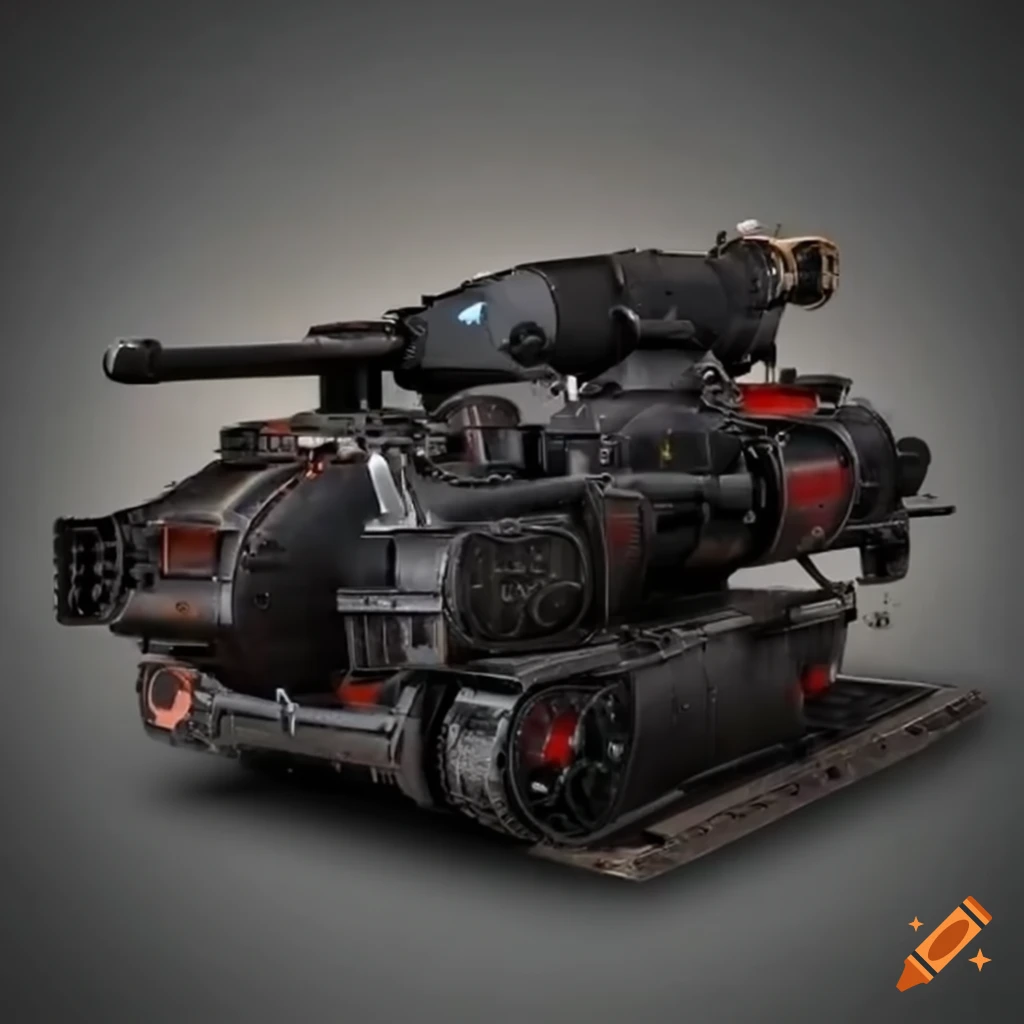 Futuristic robotic steam locomotive in armored black iron color on Craiyon
