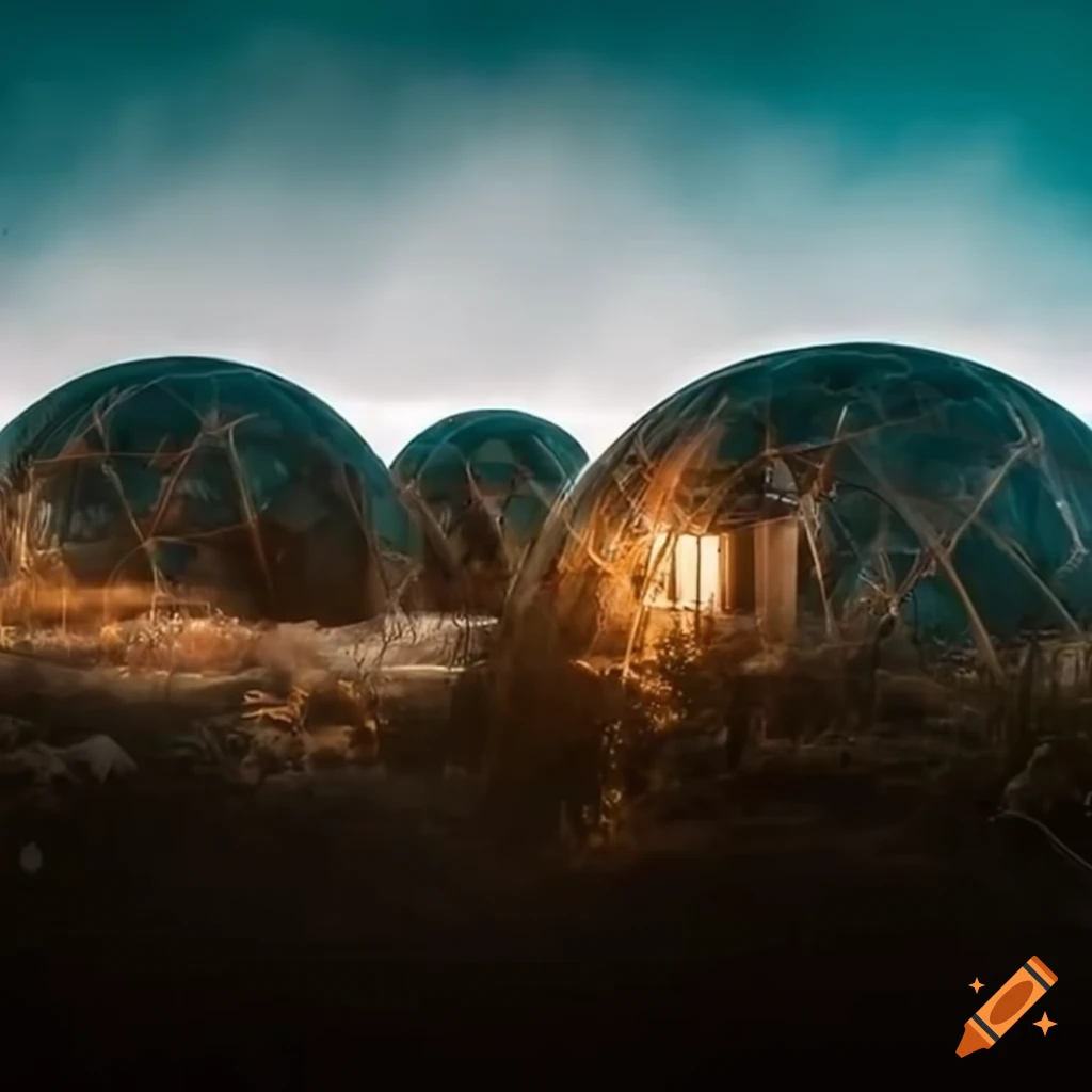 Futuristic house with a glass dome in a post-apocalyptic desert garden ...