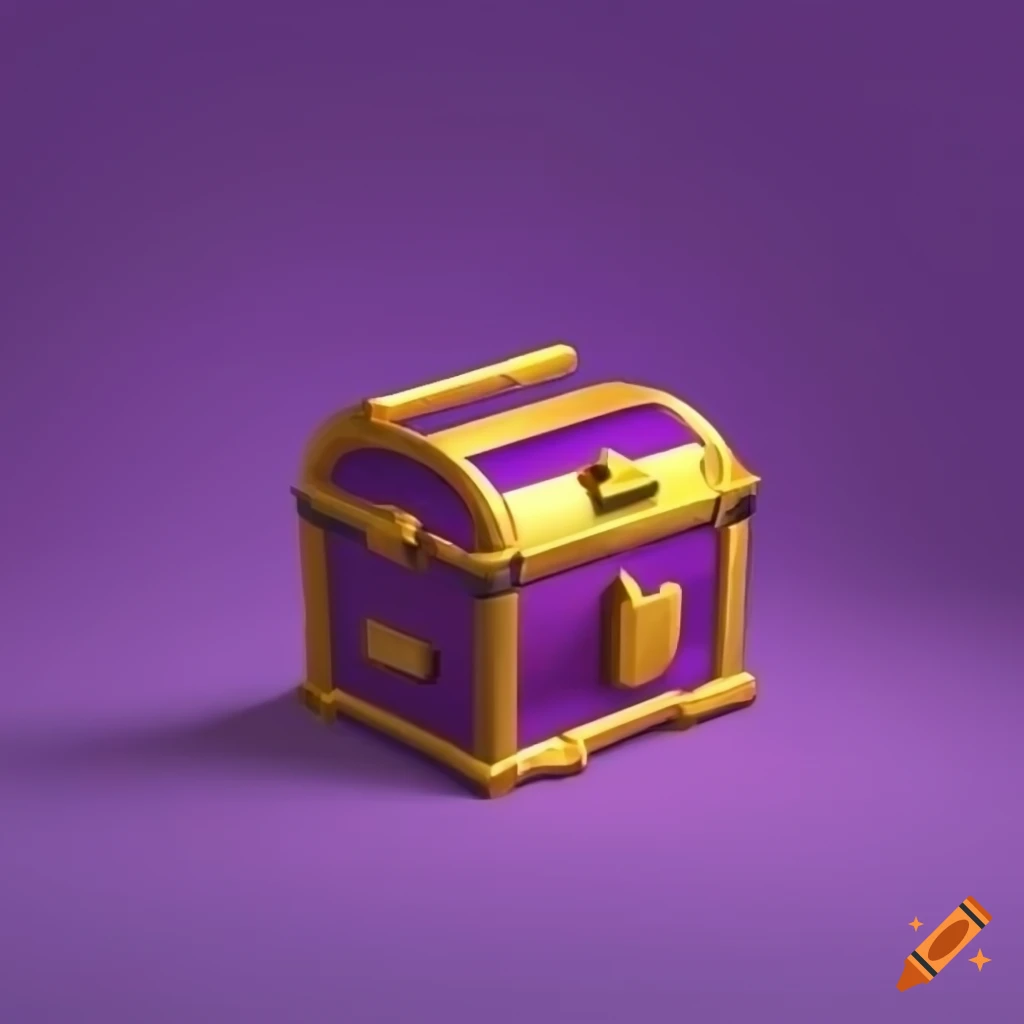 3d isometric cute golden and violet chest game icon on Craiyon