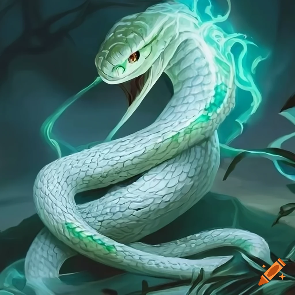 White and green majestic god snake in magical light on Craiyon