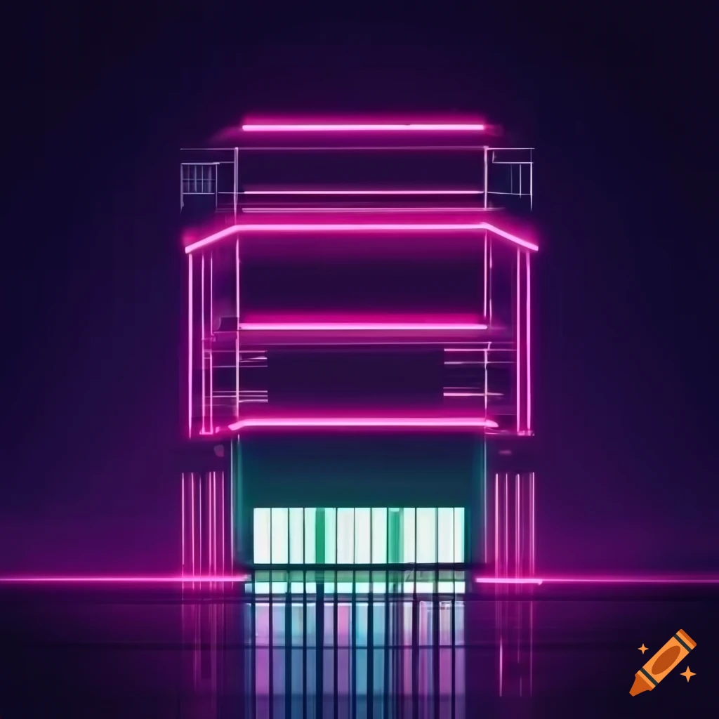 Neon building with futuristic exterior design and RGB neon lights in ...