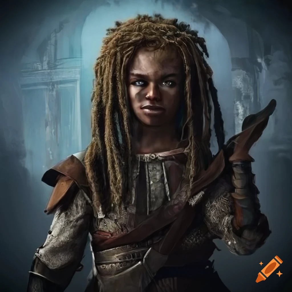 Portrait of a halfling with dark dreadlocks and a human hunter in ...