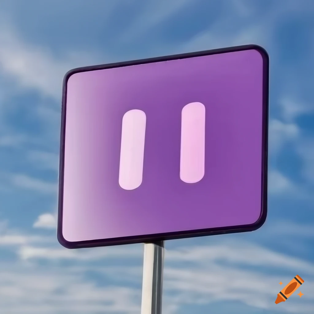 Purple hued pause symbol sign against a beautiful sky background on Craiyon