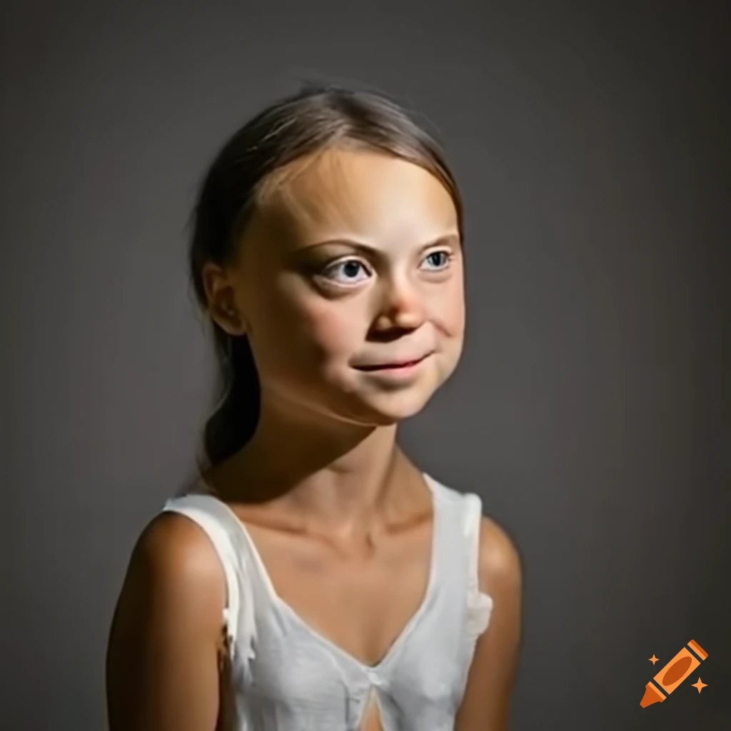 Greta thunberg standing and smiling in a nightdress and white socks on ...