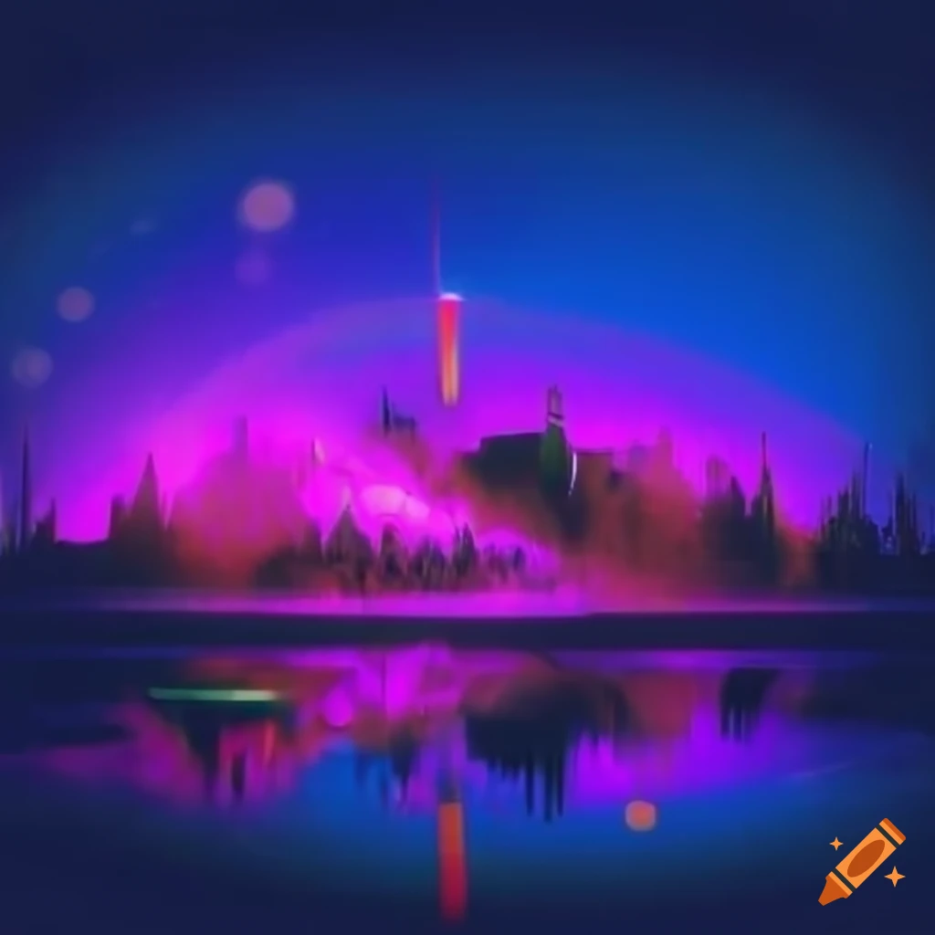 Stunning future-scape with neon lights and retro fonts on Craiyon