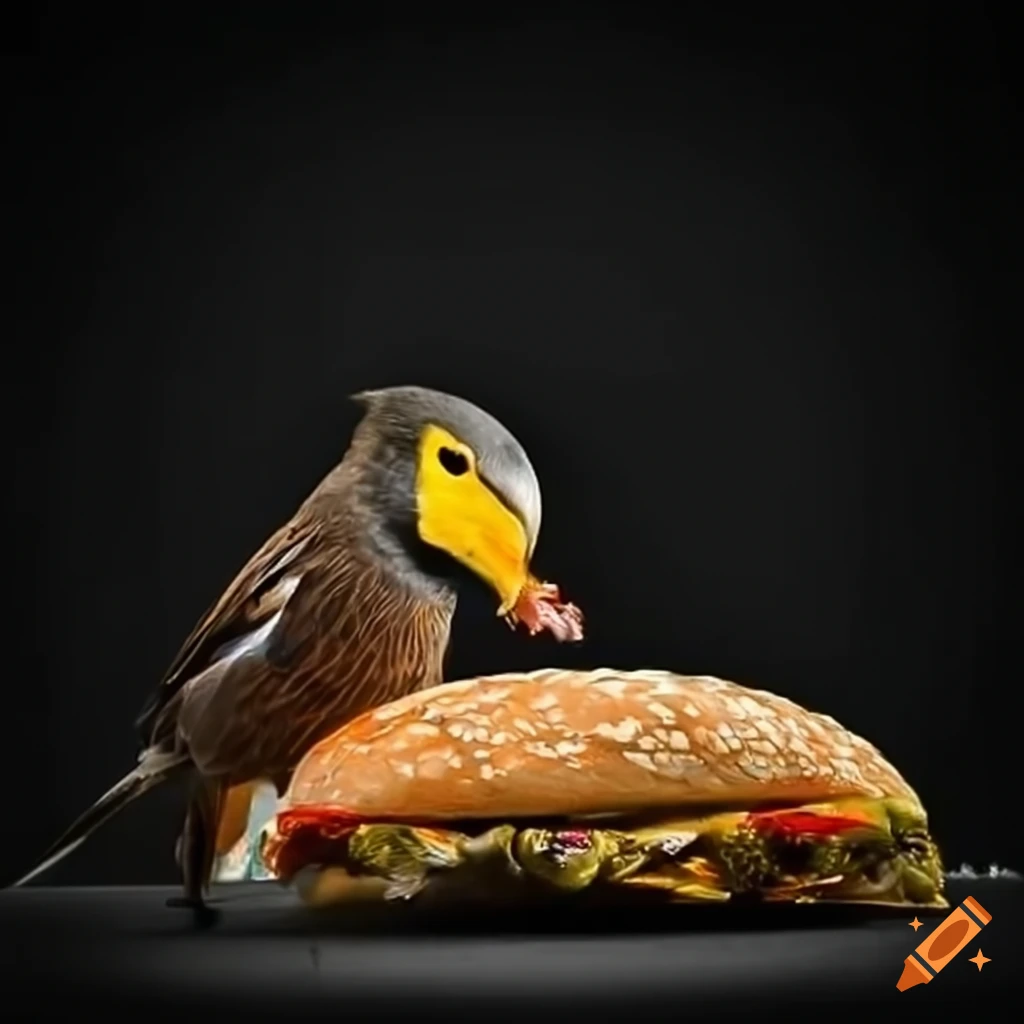 Bird eating a sandwich on Craiyon