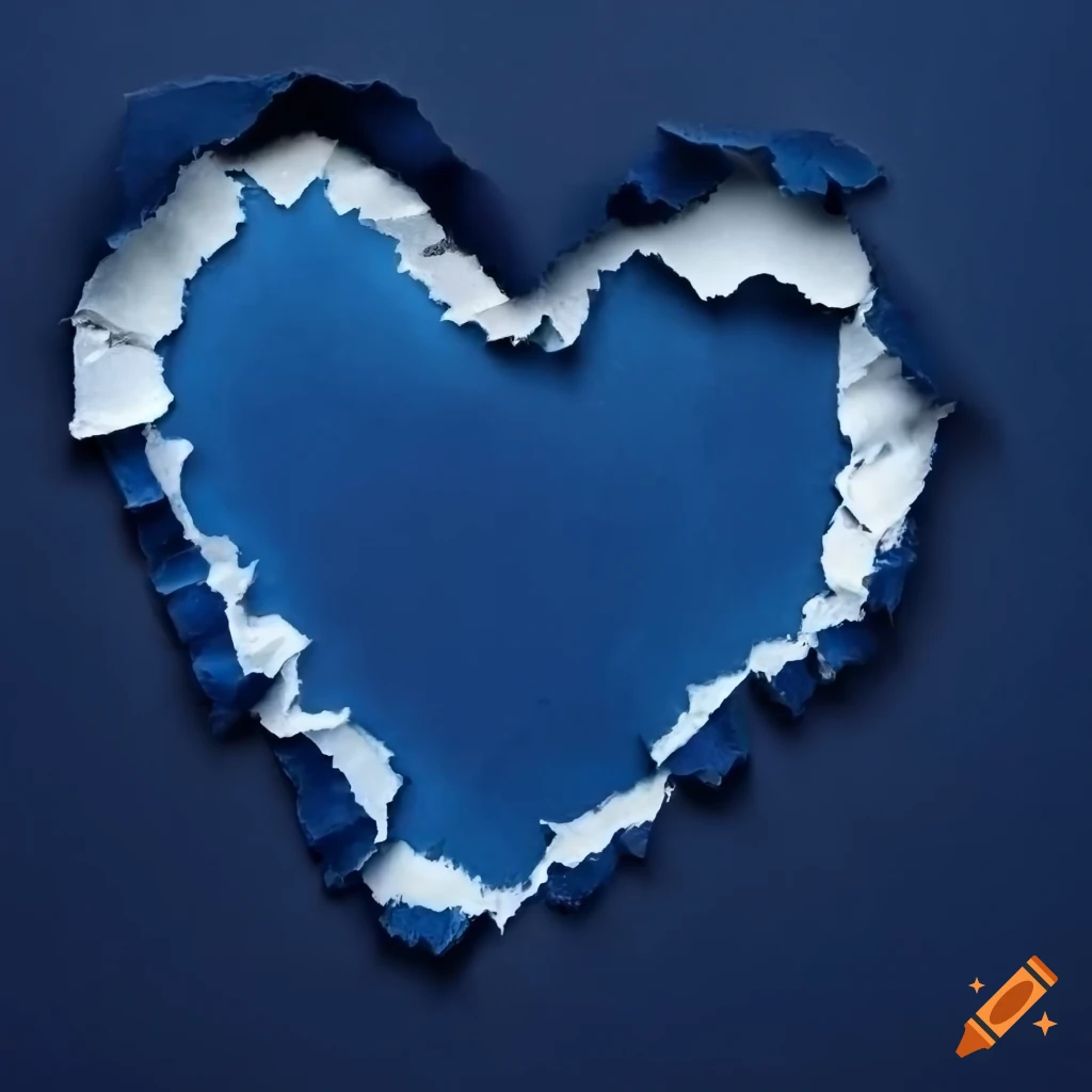 Indigo torn paper pieces arranged in a heart shape on an indigo ...