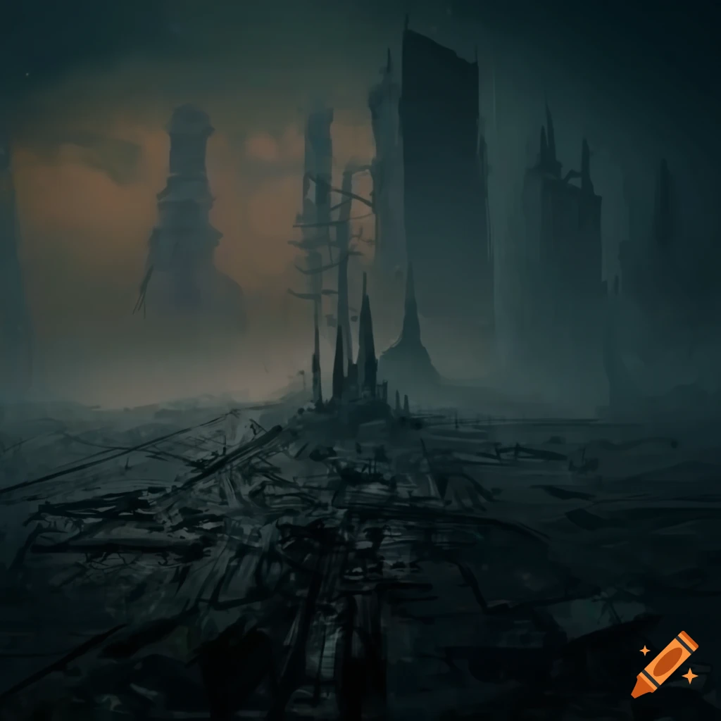 Apocalyptic hellscape in central perspective on Craiyon