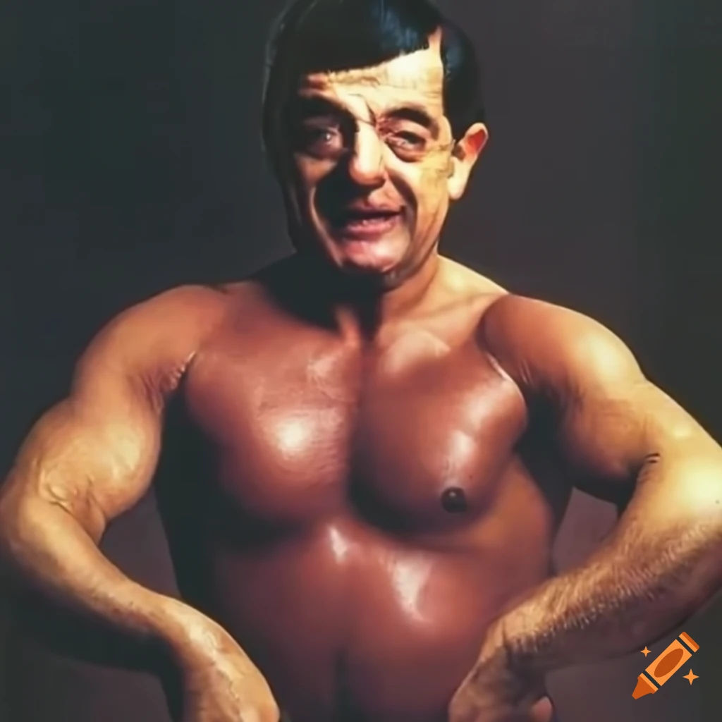 Vintage wrestling magazine cover with mr. bean as the champion on Craiyon