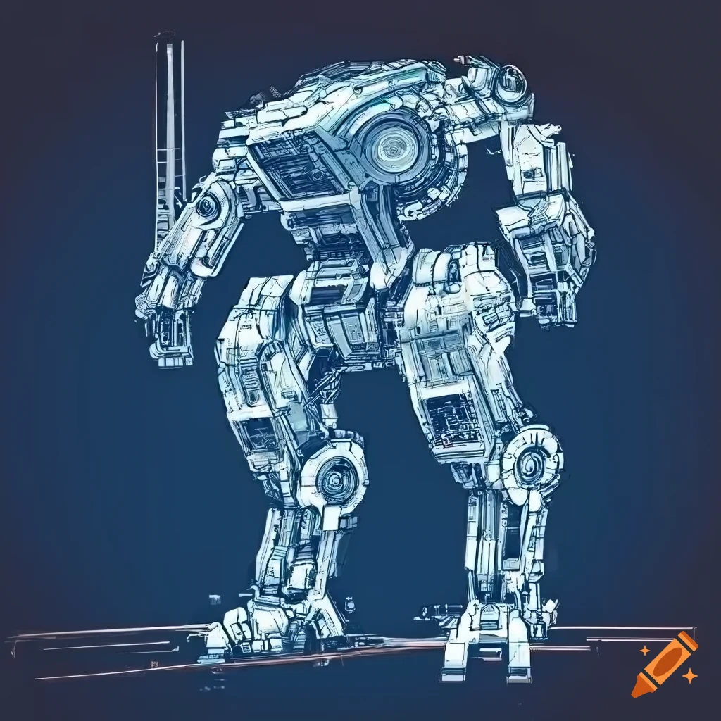 Detailed blueprint of a light mech with scifi construction and ...