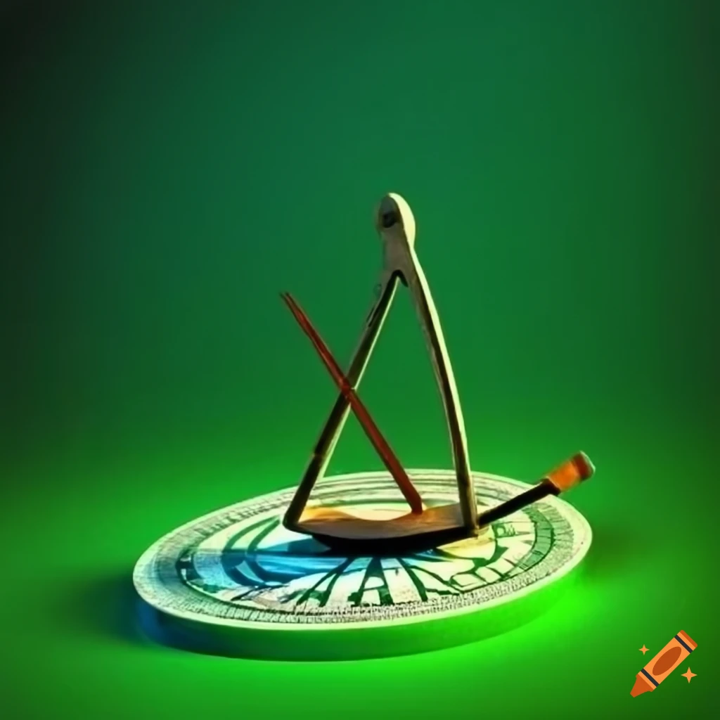 Mobile sundial against a green background for compass direction on Craiyon