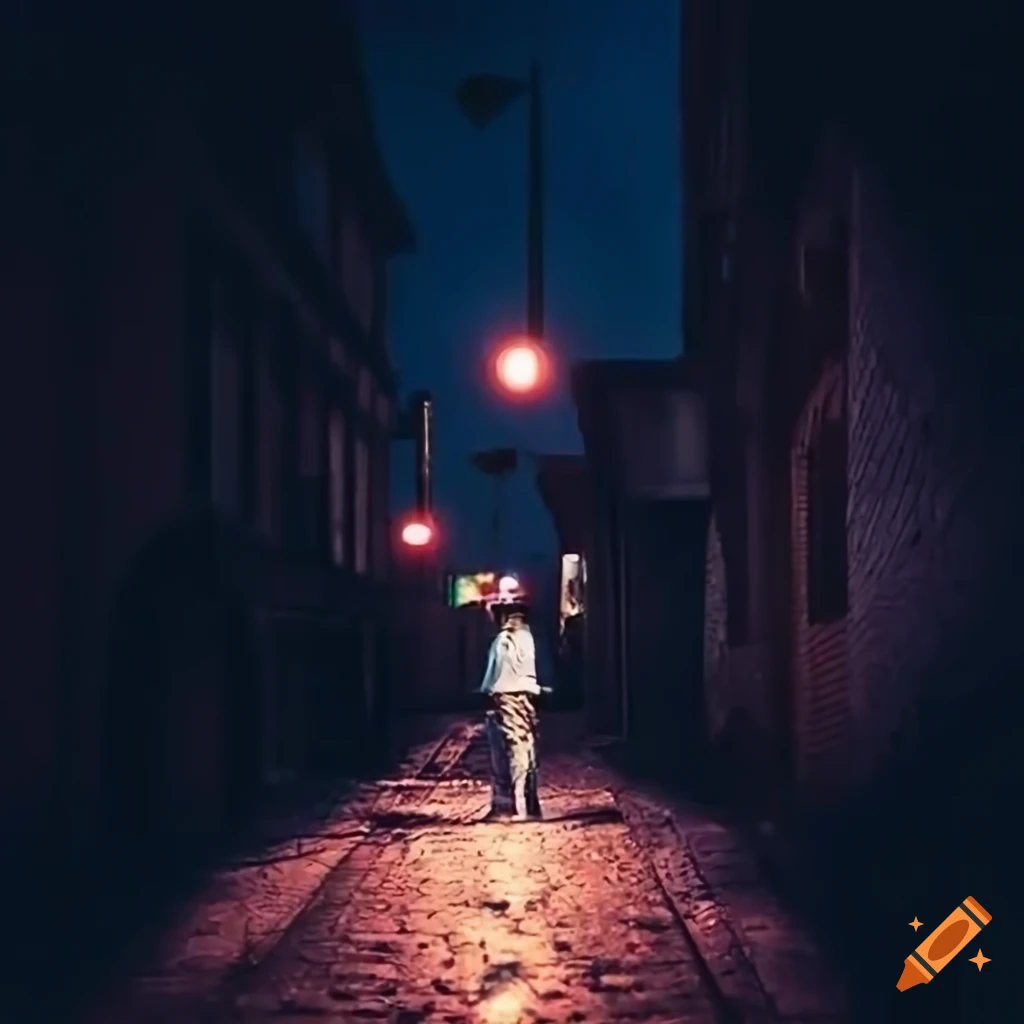 Man standing under streetlight in the neighborhood at night on Craiyon