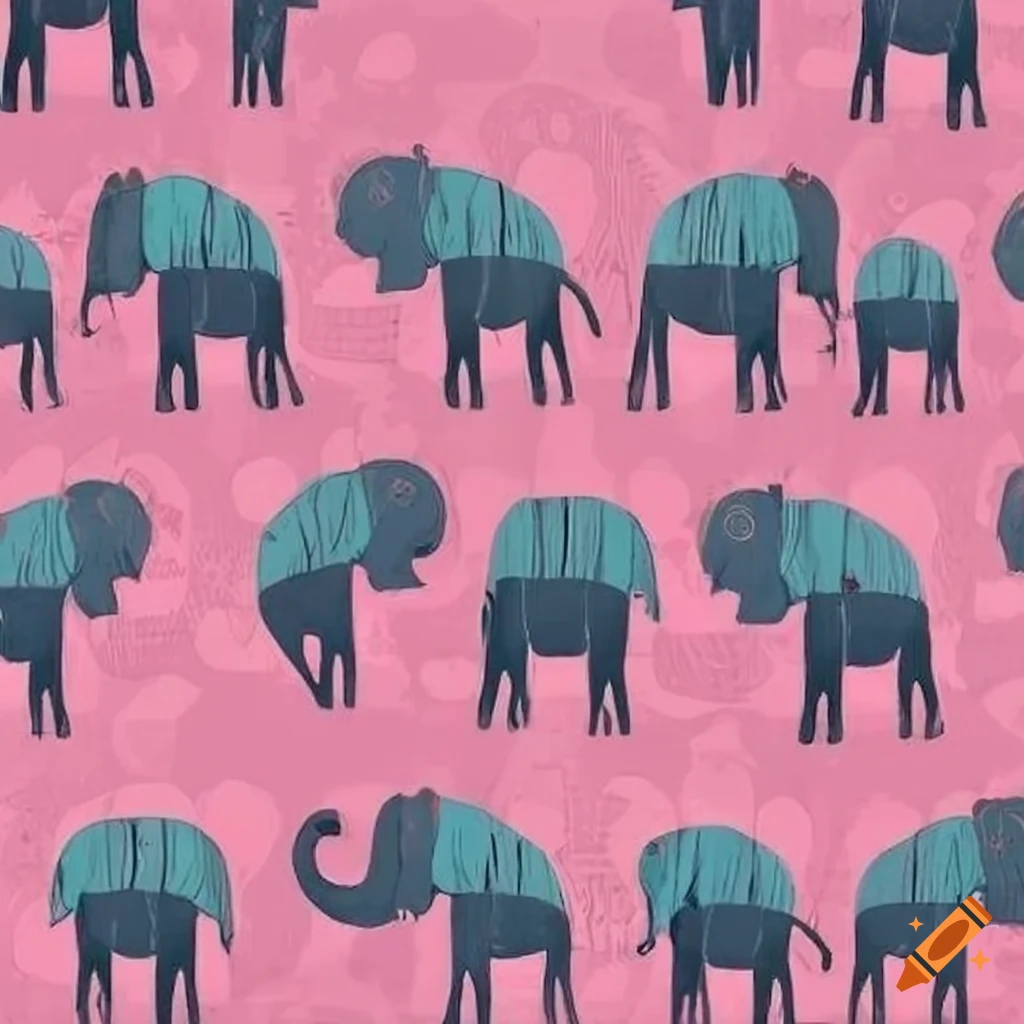 Repeating pattern of identical elephants in a nursery on Craiyon