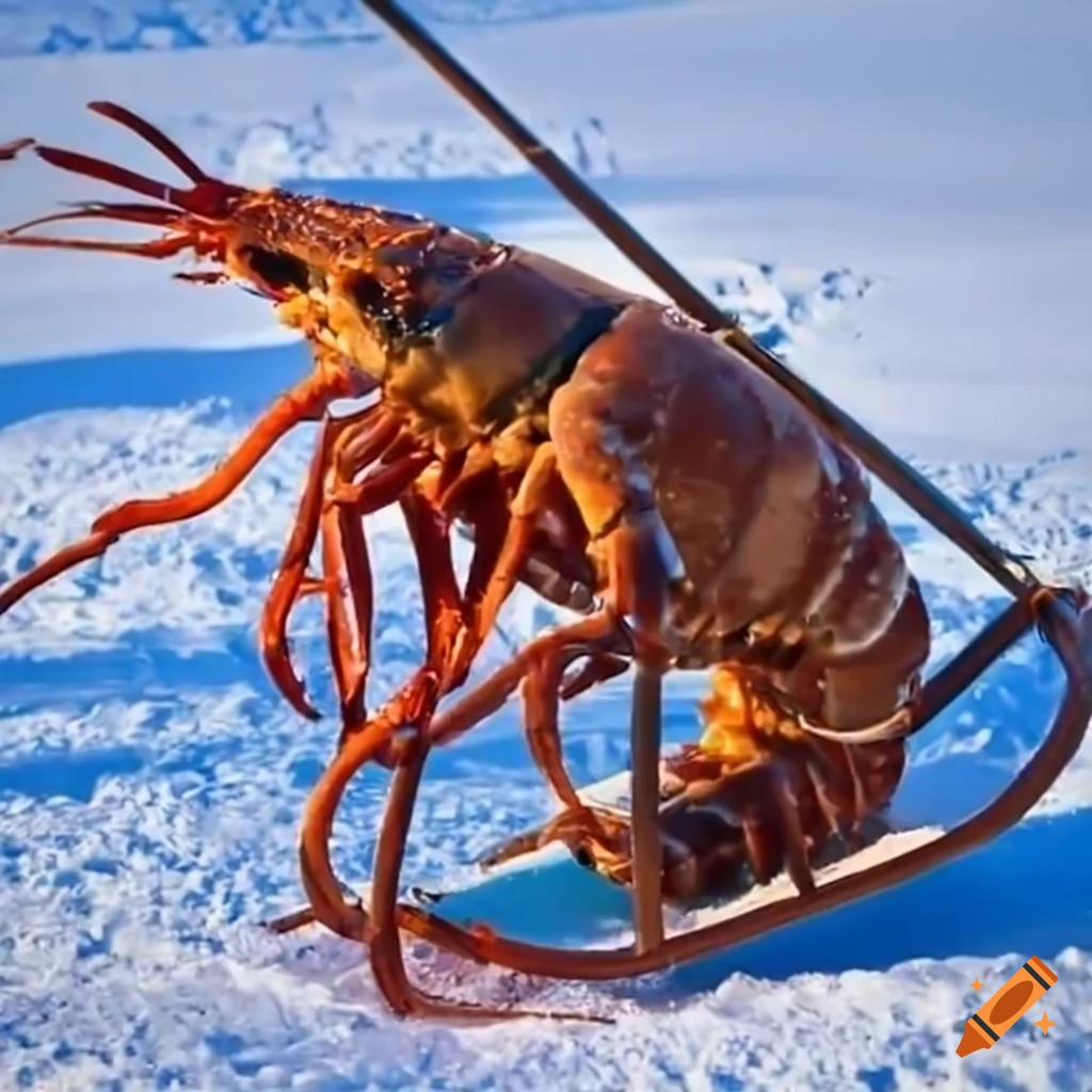 Lobster sledding in the snow on Craiyon