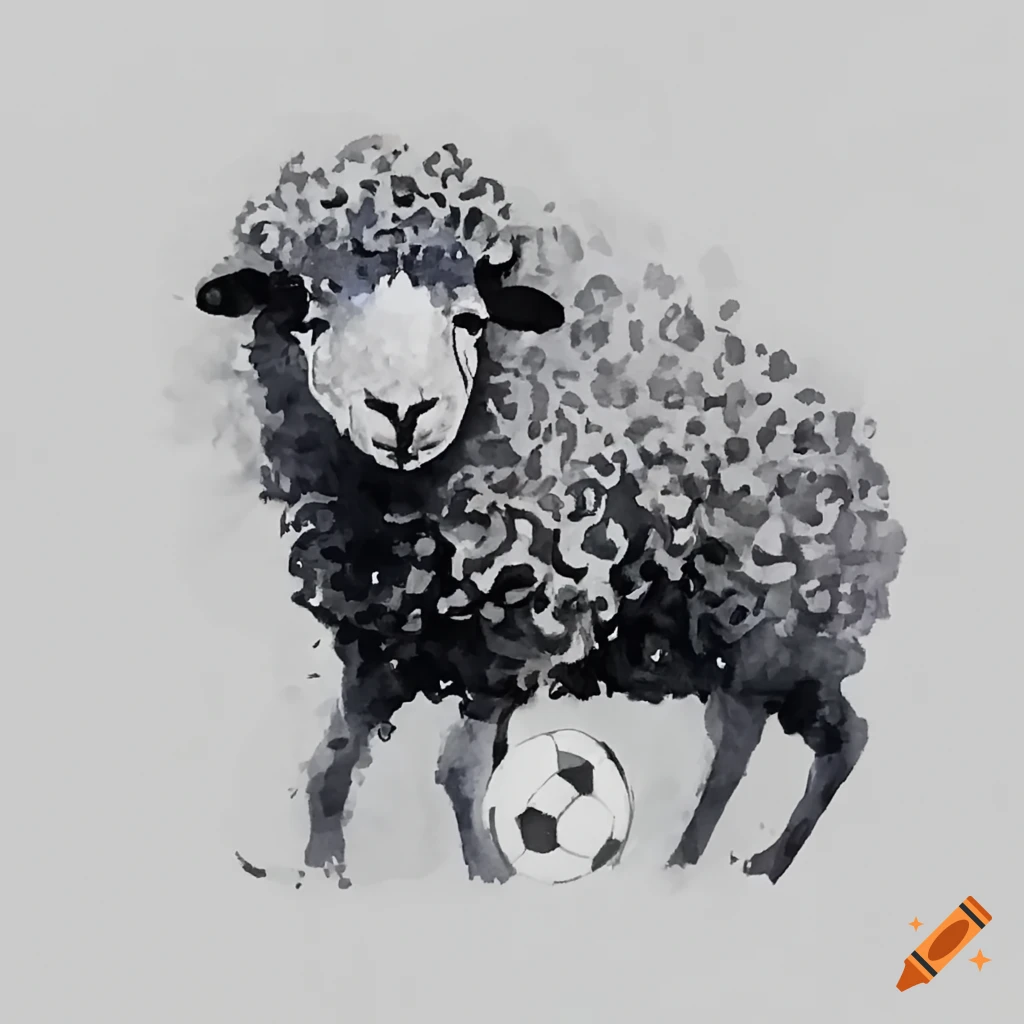 Sheep playing football on Craiyon