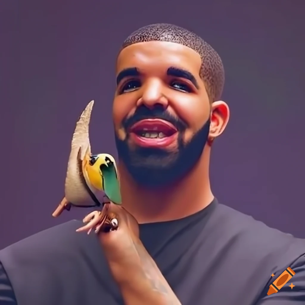 Rapper drake in a fantasy battle with a victorious duck on Craiyon