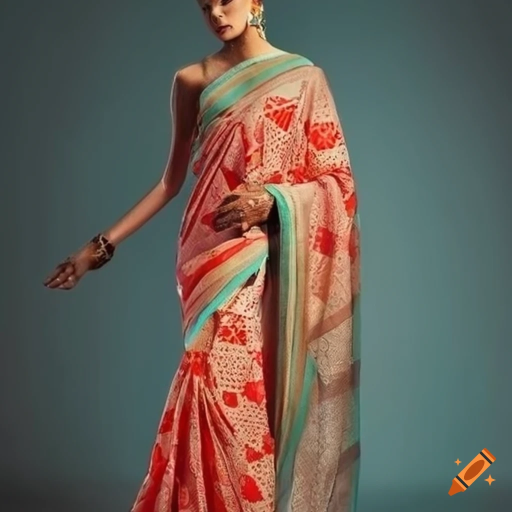 Geometrical saree print design with clear and bold patterns on Craiyon