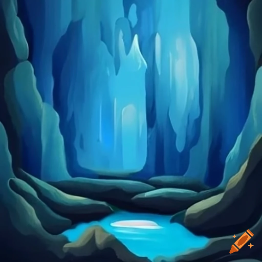 Large blue floating sharp crystal in an open cave on Craiyon