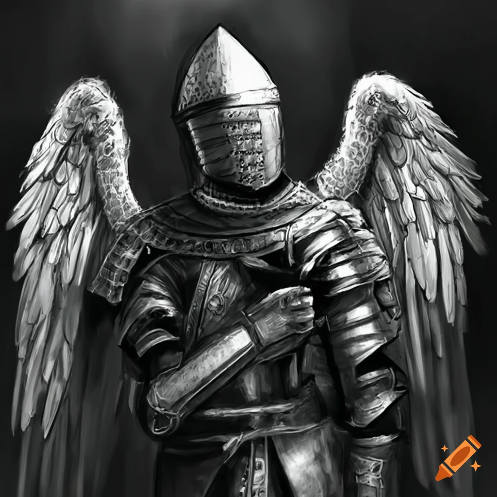 Medieval knight with wings in a dramatic scene on Craiyon