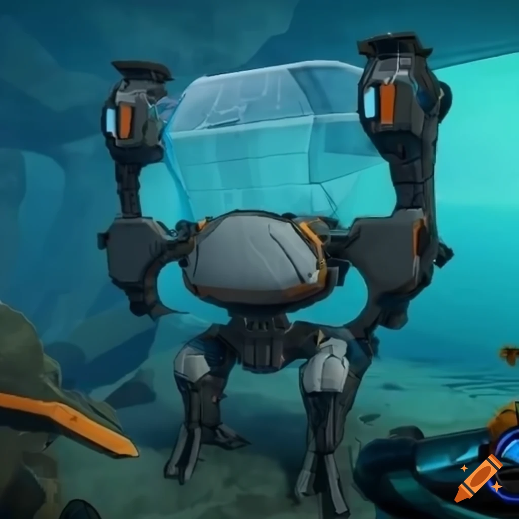 Sleek and powerful Subnautica series mech with glass front and ...