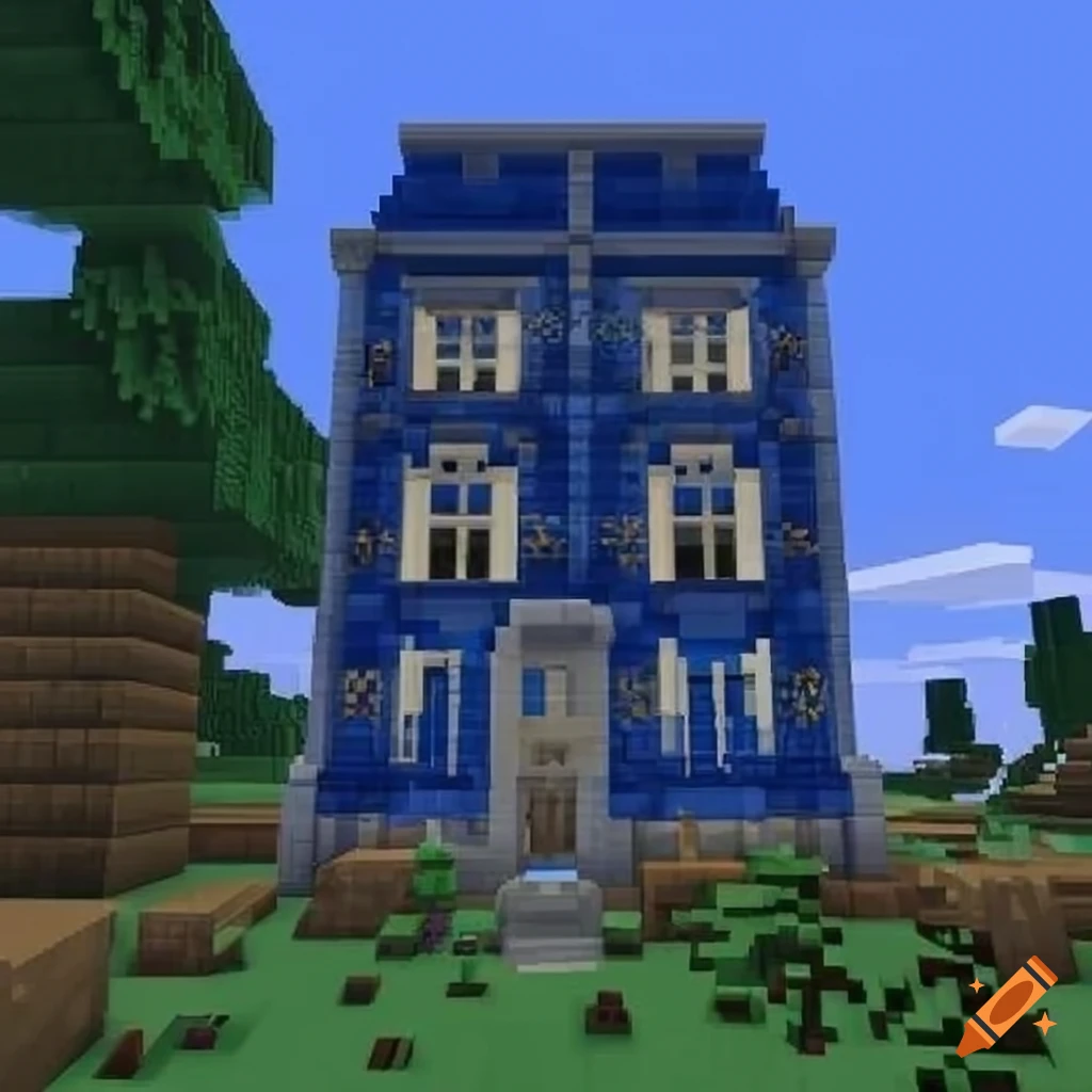 Blue european townhouse in minecraft on Craiyon