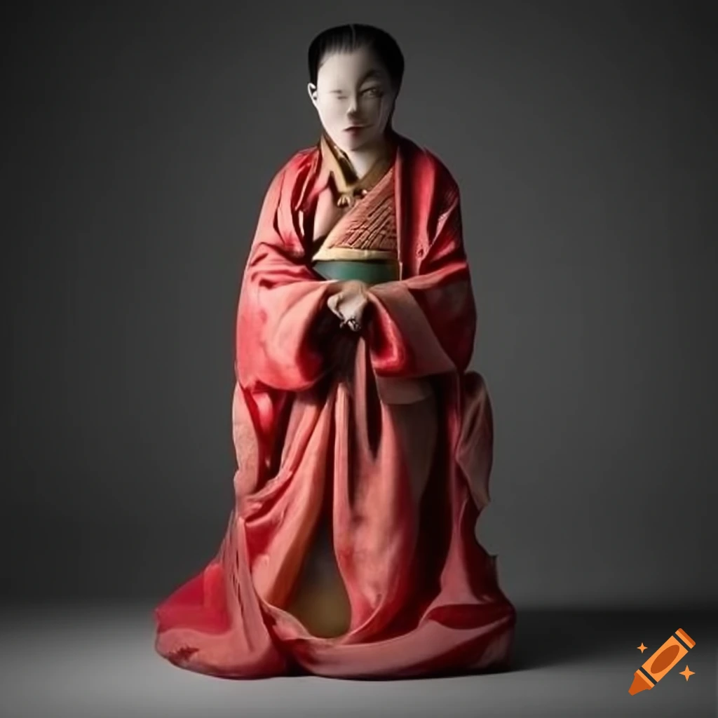 Intricately detailed figure of a solemn yurei with a flowing robe on ...