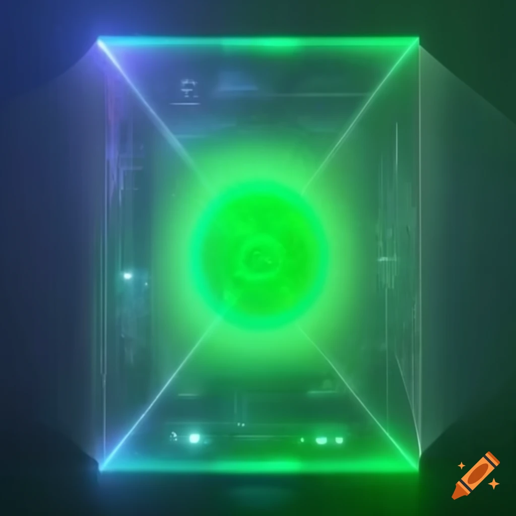 Green hologram screen in cgi rendering on Craiyon