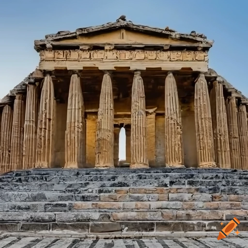 Ancient greek temple facade with detailed carvings and sculptures in ...