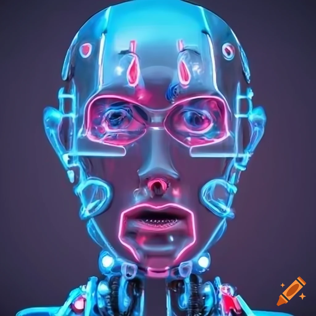 Neon 3d robot face with mercury tears on Craiyon