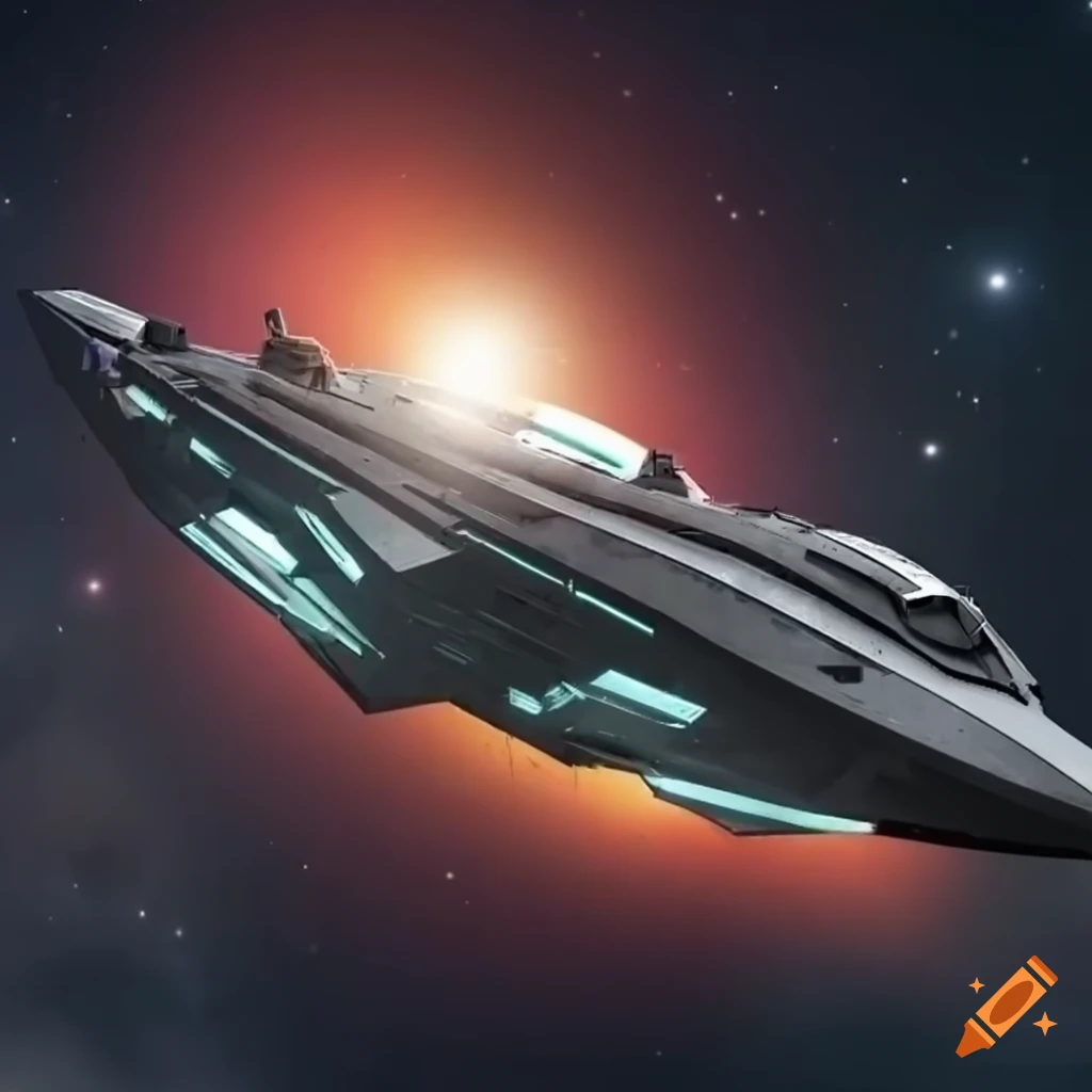 Futuristic space sailing ship between interstellar planets and stars on ...