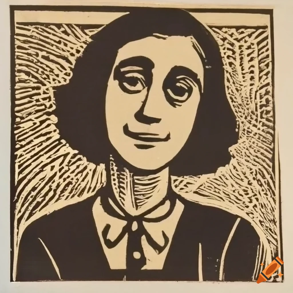 Linocut print of anne frank in 1930s amsterdam on Craiyon