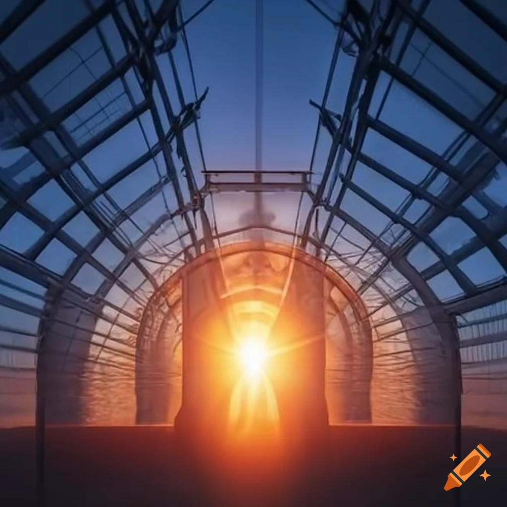 Sun's rays pulling into a grid with columns on Craiyon