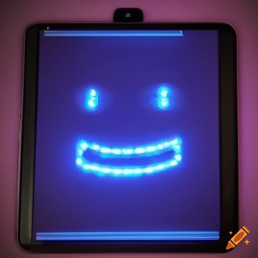 Led face on a tablet with minimal lighting on Craiyon