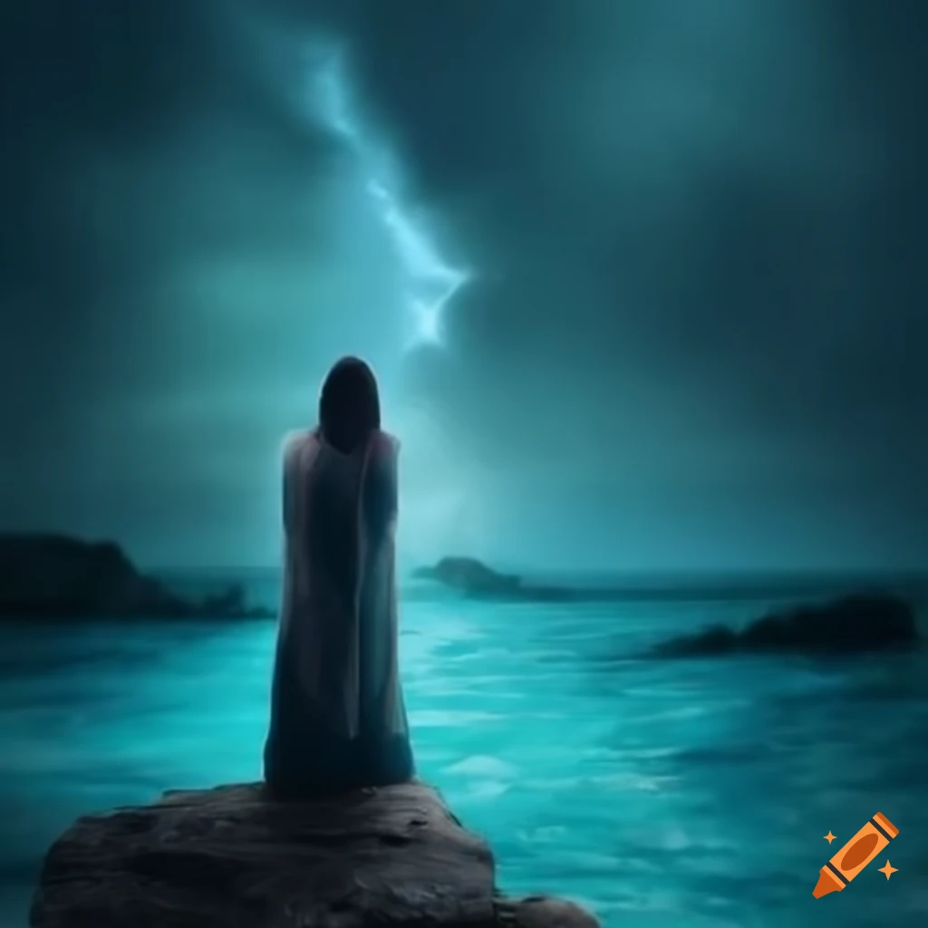 King commanding the rising sea with a snap of his fingers on Craiyon