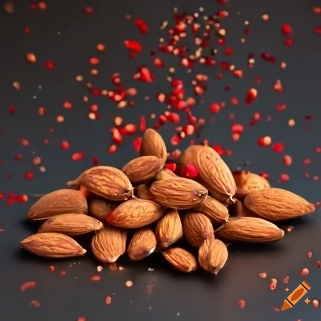 Red colored almonds with sprinkled spices on Craiyon