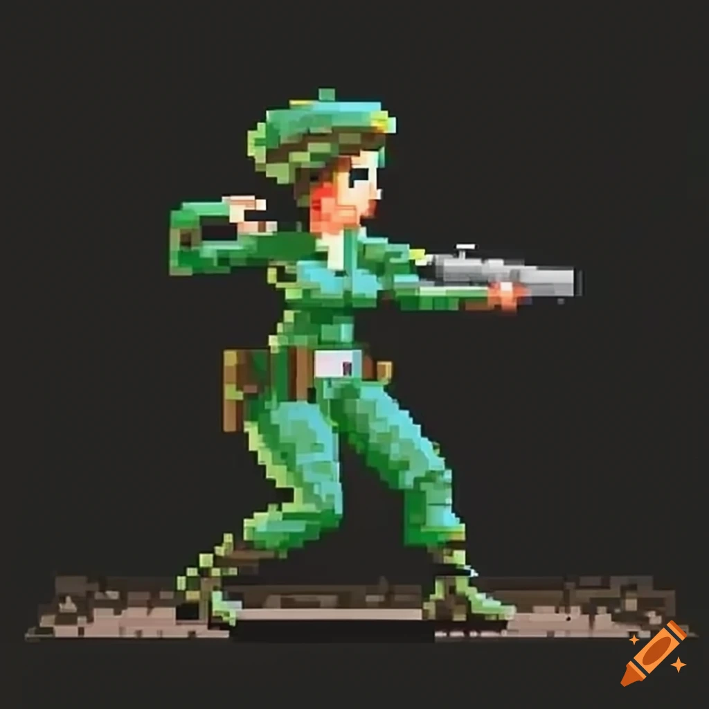 Snes sprite female soldier in green uniform aiming a laser cannon on ...