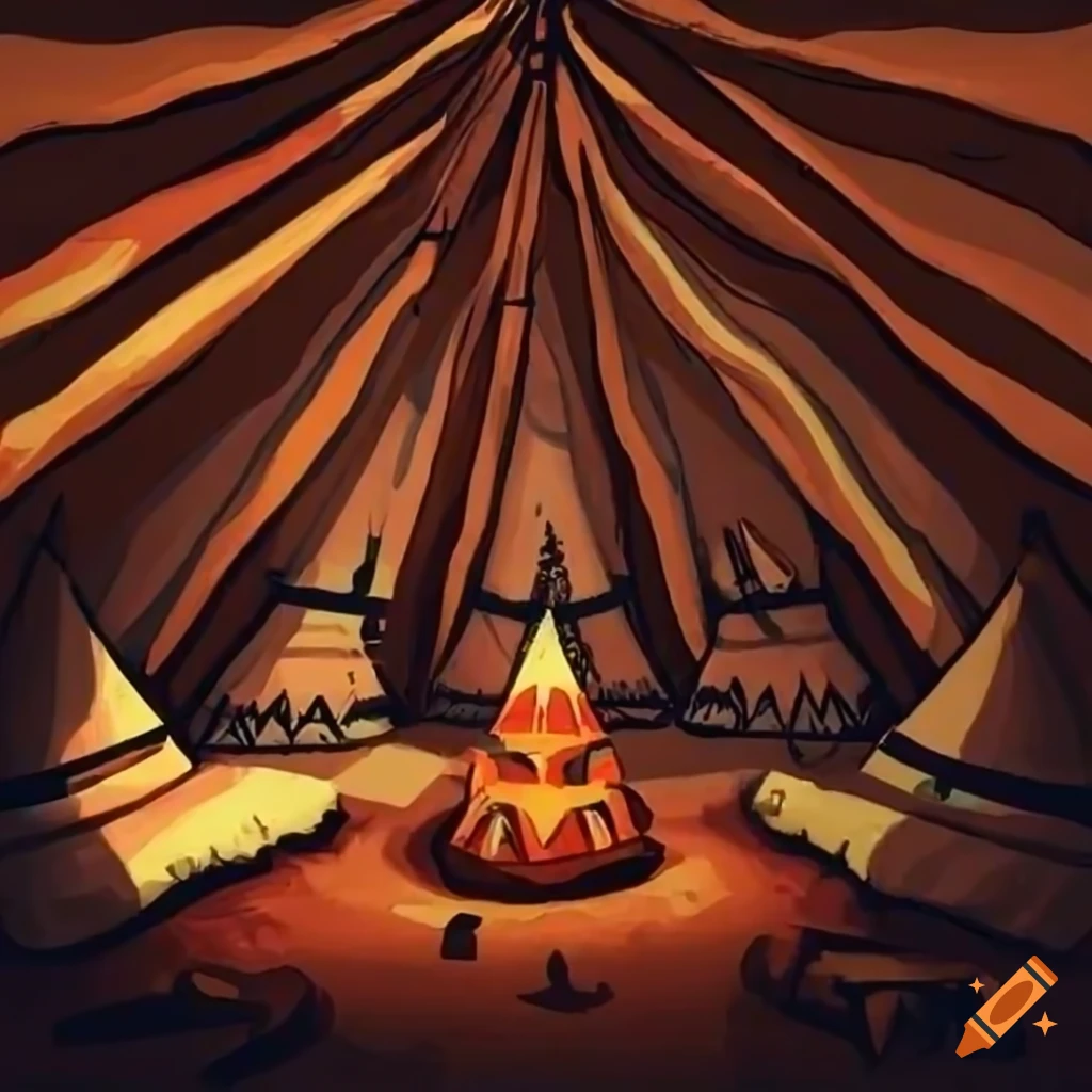 Interior view of a native american teepee on Craiyon