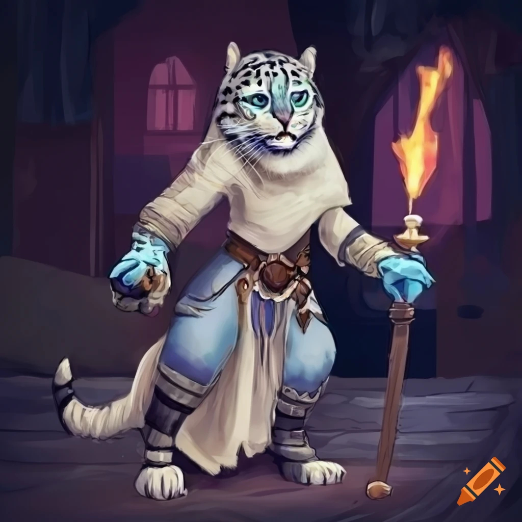Snow leopard tabaxi cleric on Craiyon