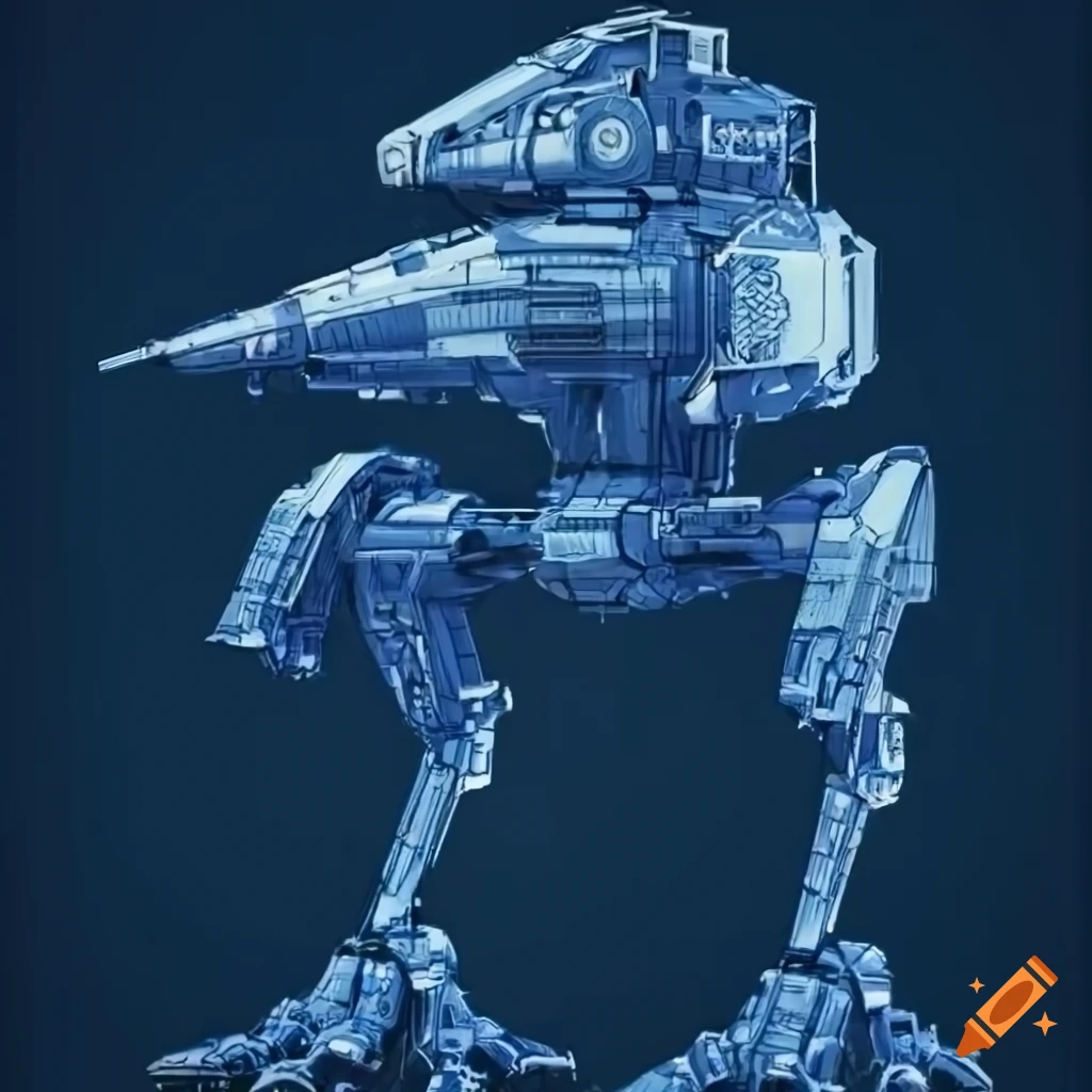 Detailed engineering drawing of a light mech with flightless bird-like ...