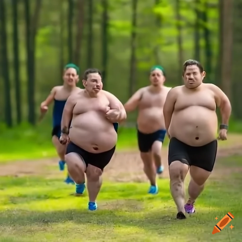 Overweight men in an obstacle course race with stunning nature views on ...