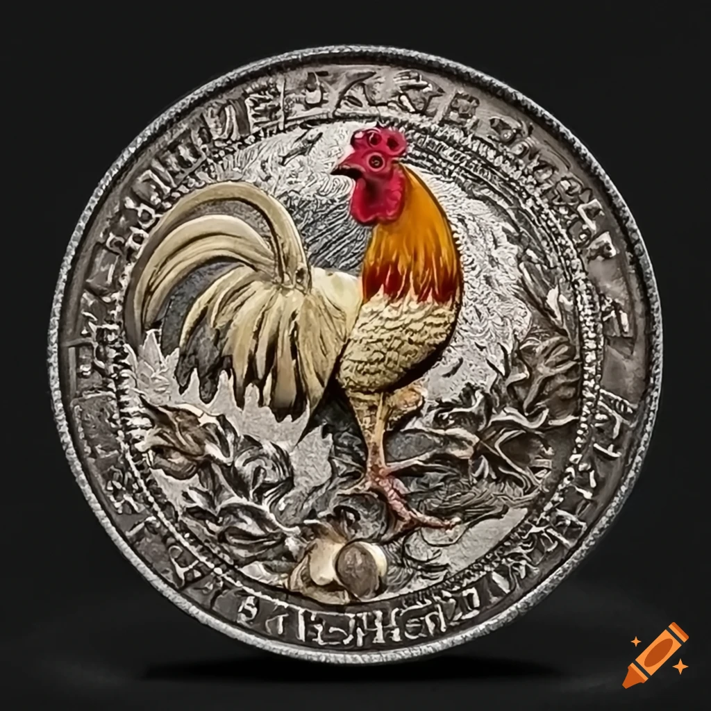 Detailed coin with rooster and owl design on Craiyon