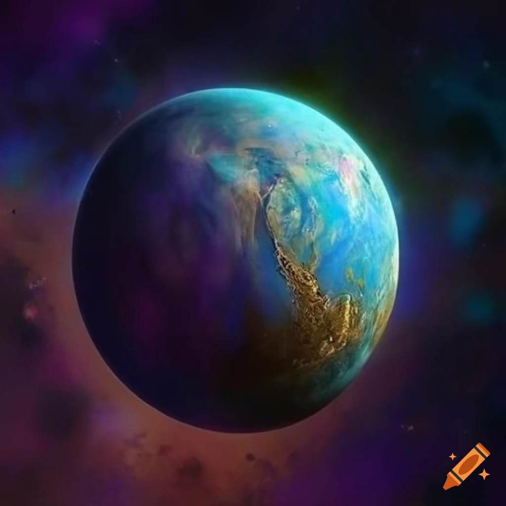 Otherworldly blue and brown alien swamp planet with purple stars on Craiyon