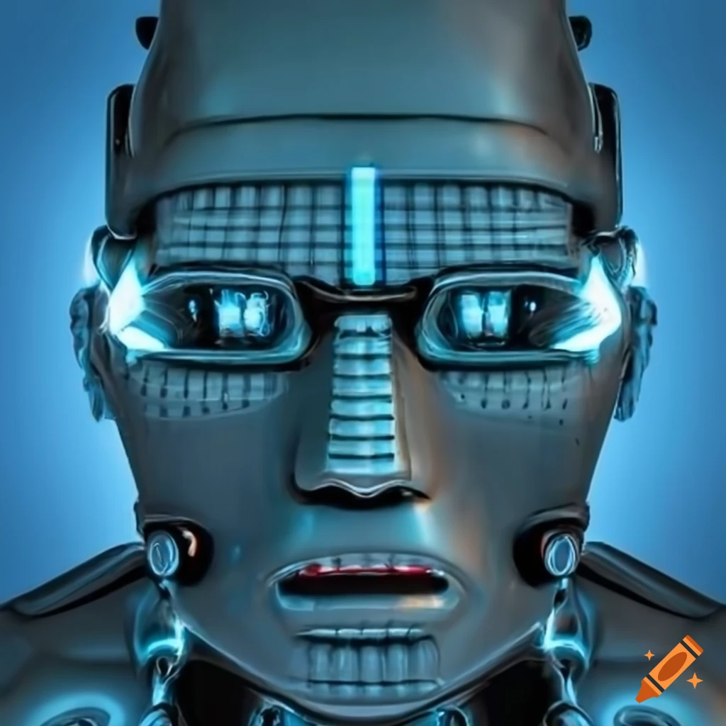 Neon 3D robot face with mercury tears on Craiyon