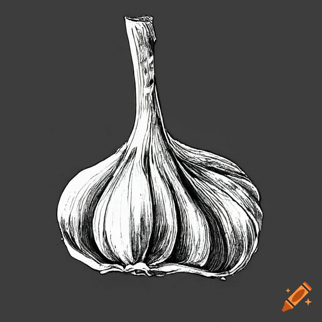 Botanical drawing of garlic in black ink on Craiyon