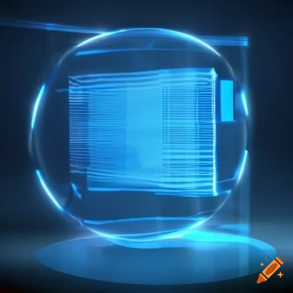 Blue hologram screen cgi rendering on Craiyon