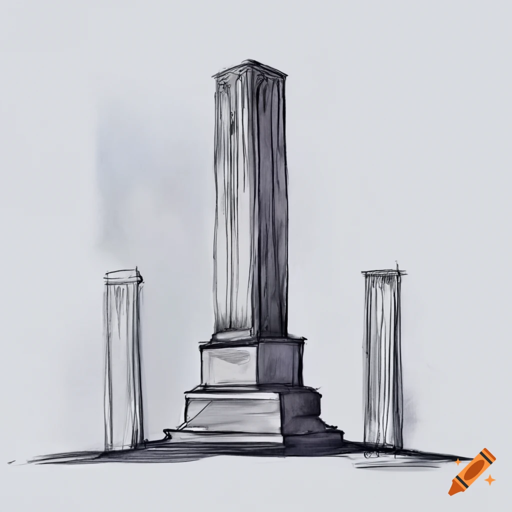 Tall monument made of two rectangular pillars in pencil sketch style on ...