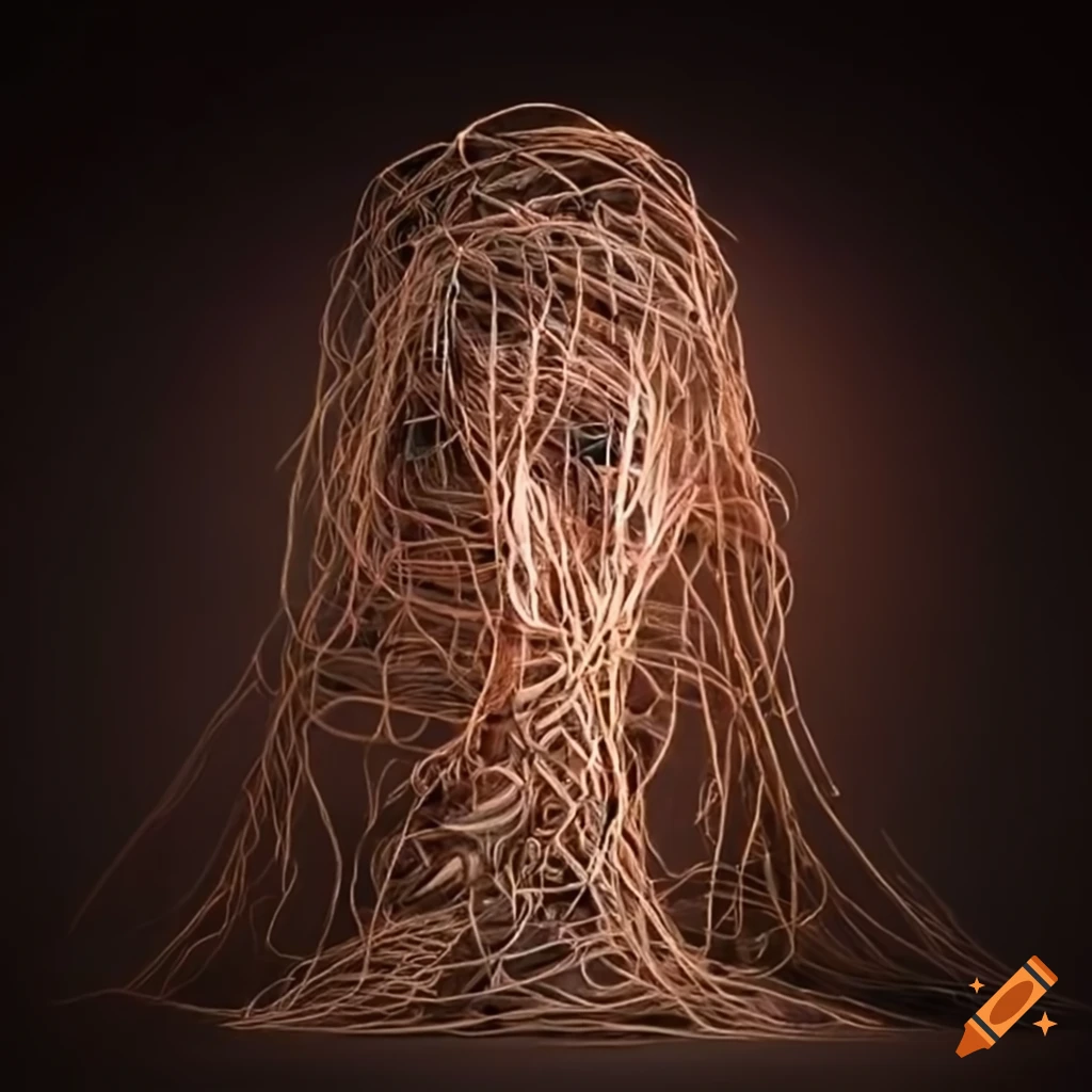 Artistic graphical representation of a person made of unraveling thread ...